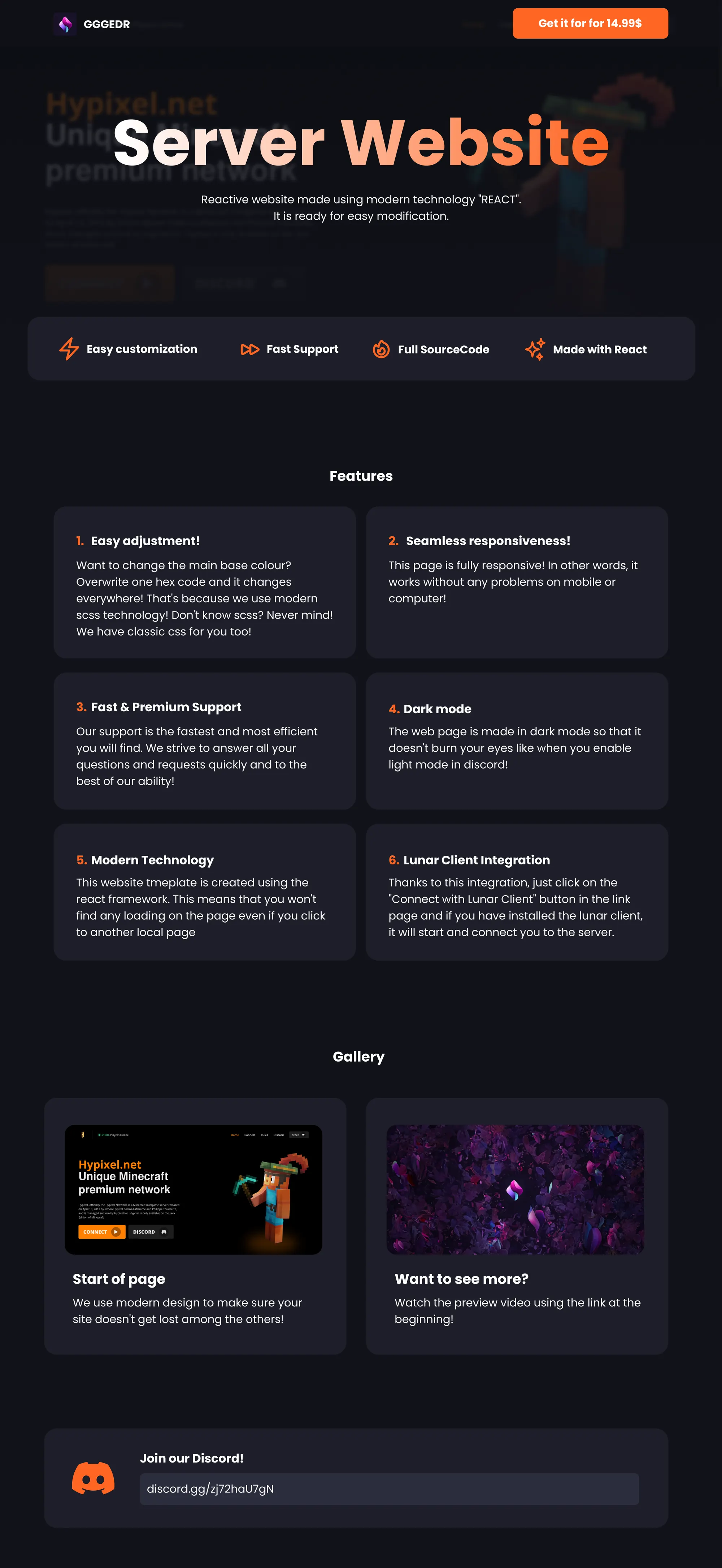 Minecraft Website React Template | BuiltByBit